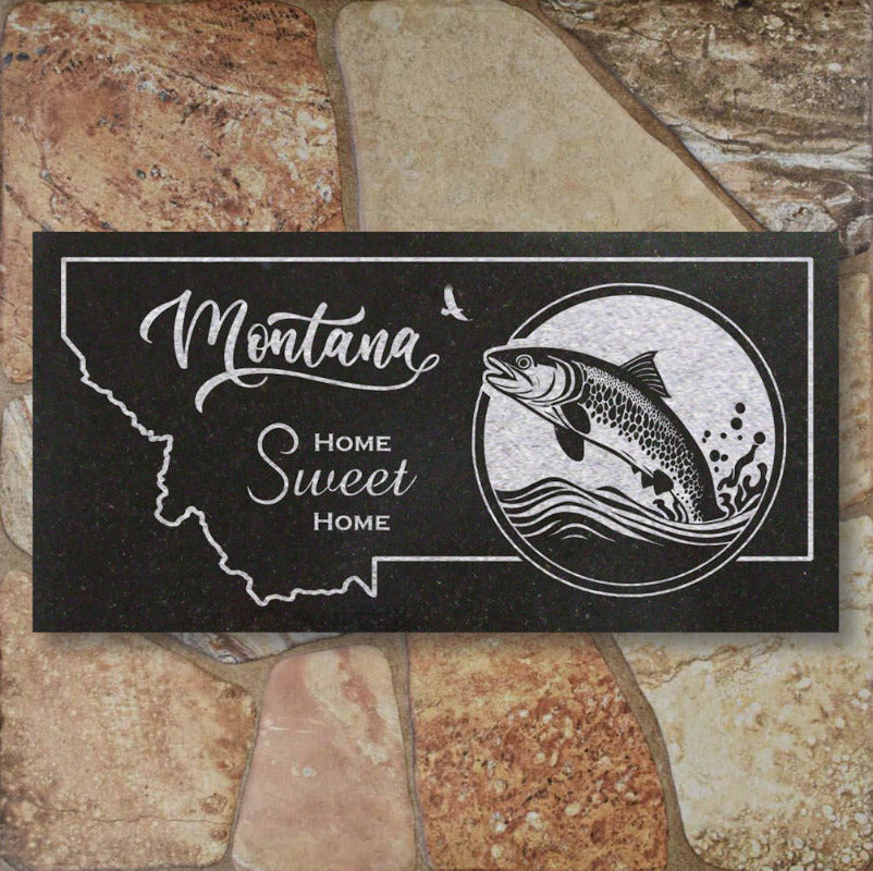 State of Montana - Laser Engraved - Black Granite Plaque - Fish 2 ...